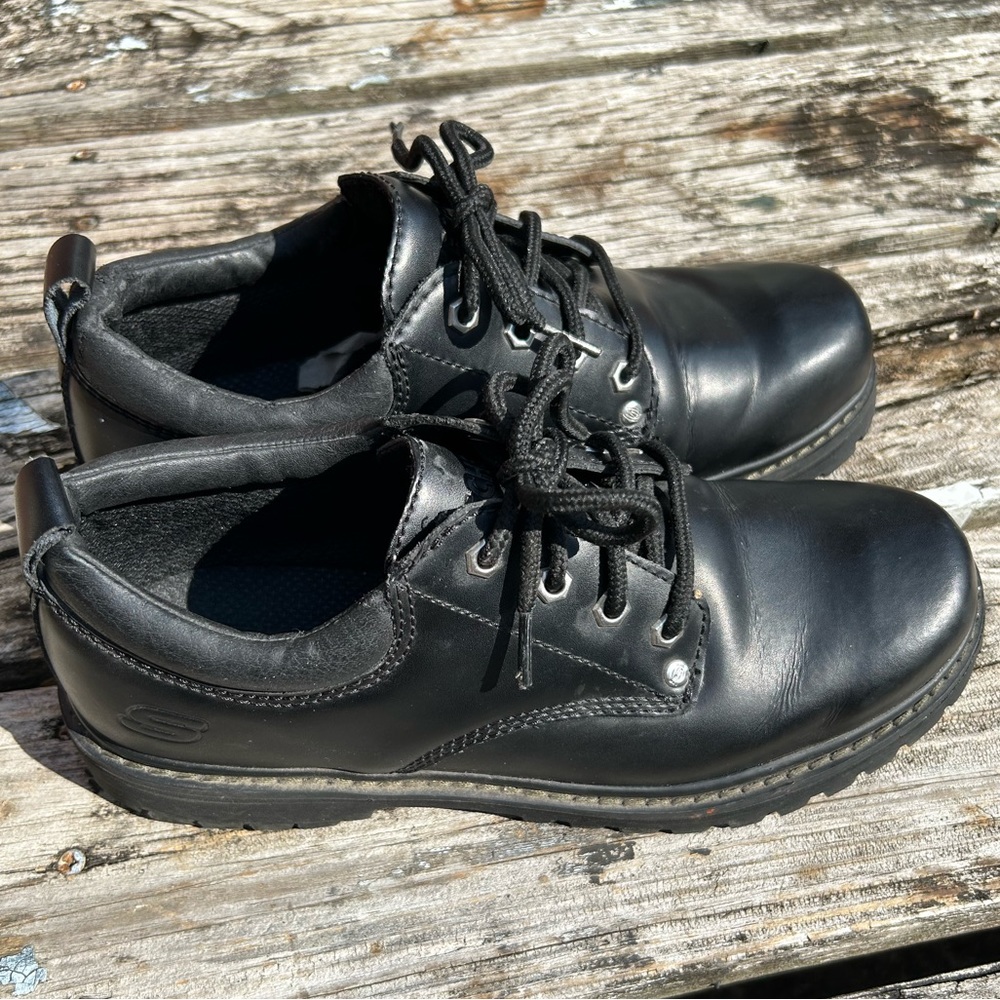 Skechers Men’s Tom Cats Utility Black Leather Shoes. … - Gem